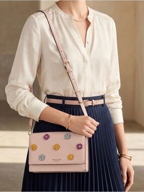 kate spade | Bags | Kate Spade Pale Pink Floralappliqu Crossbody With ...